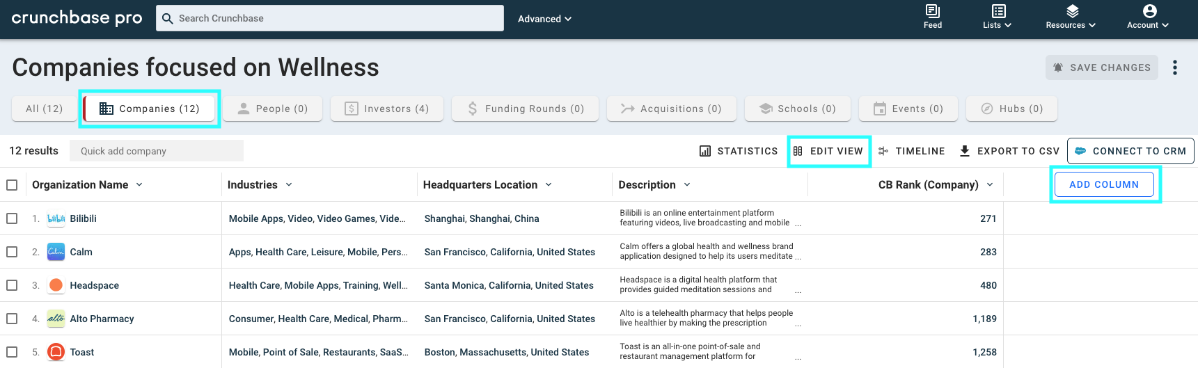 Adding columns to saved lists using Crunchbase Pro – Crunchbase ...
