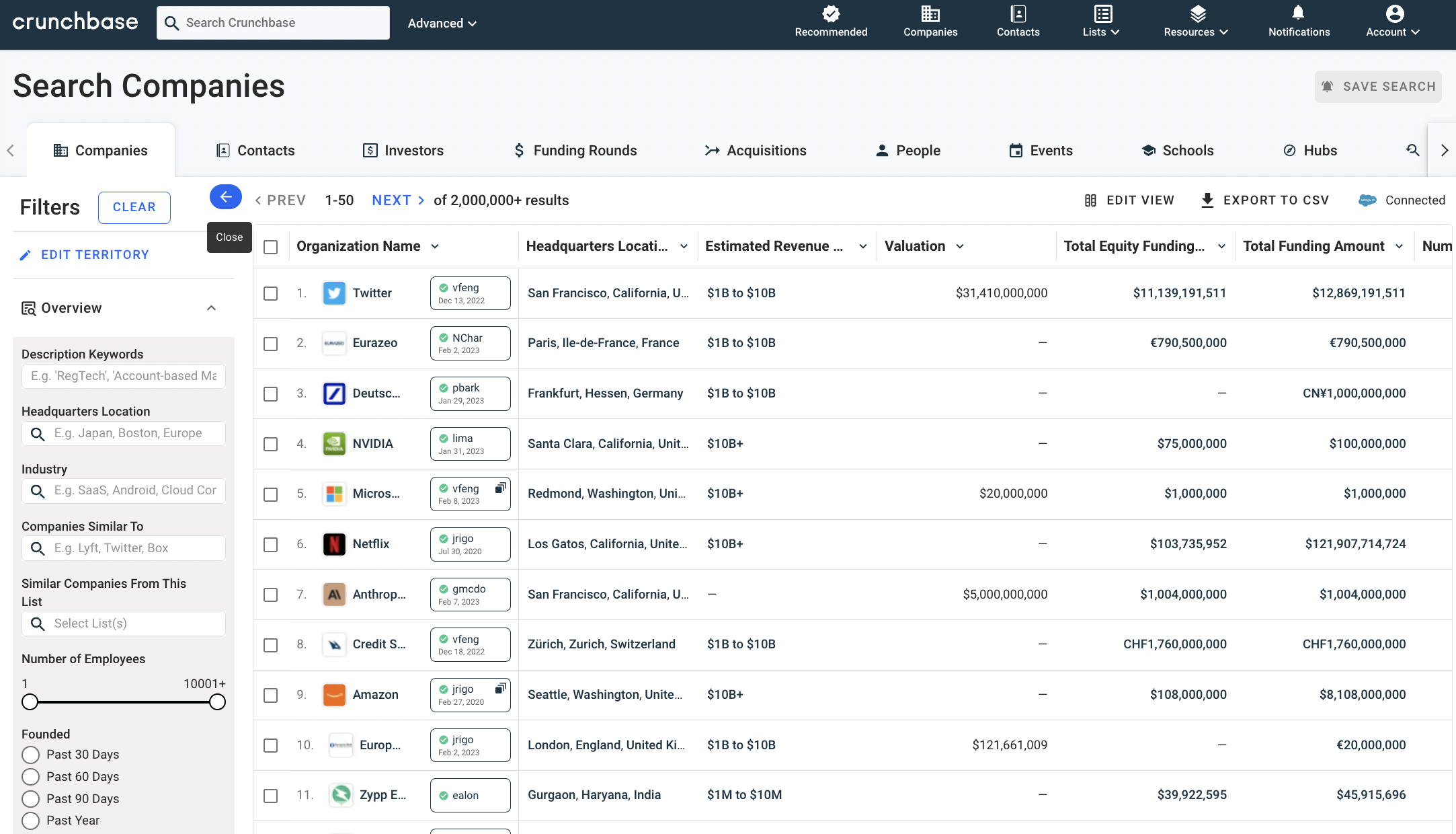 Create a Search – Crunchbase | Knowledge Center