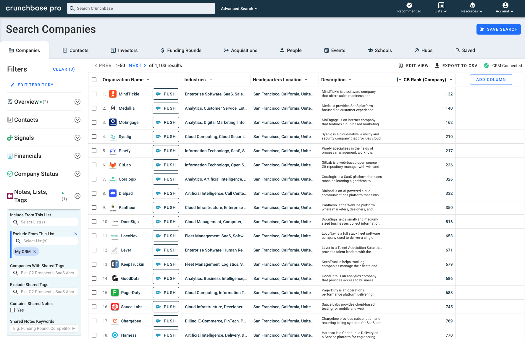 CRM Search Filter – Crunchbase | Knowledge Center