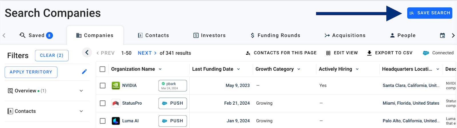 Save a Search with Crunchbase Pro – Crunchbase | Knowledge Center