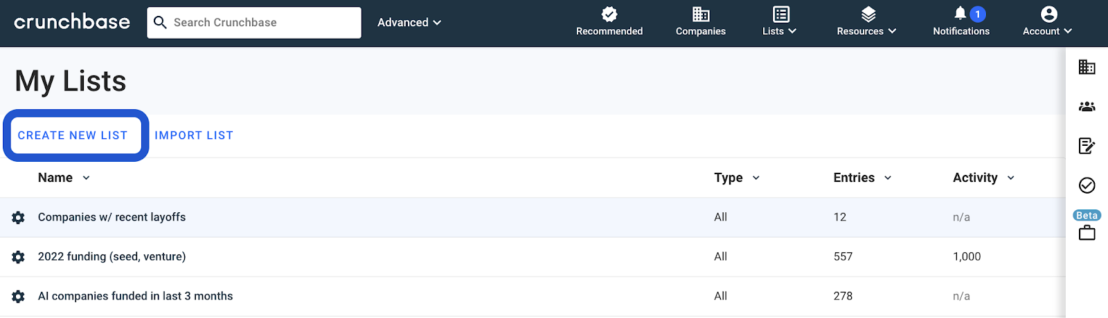 Create a list using Crunchbase Pro – Crunchbase | Knowledge Center