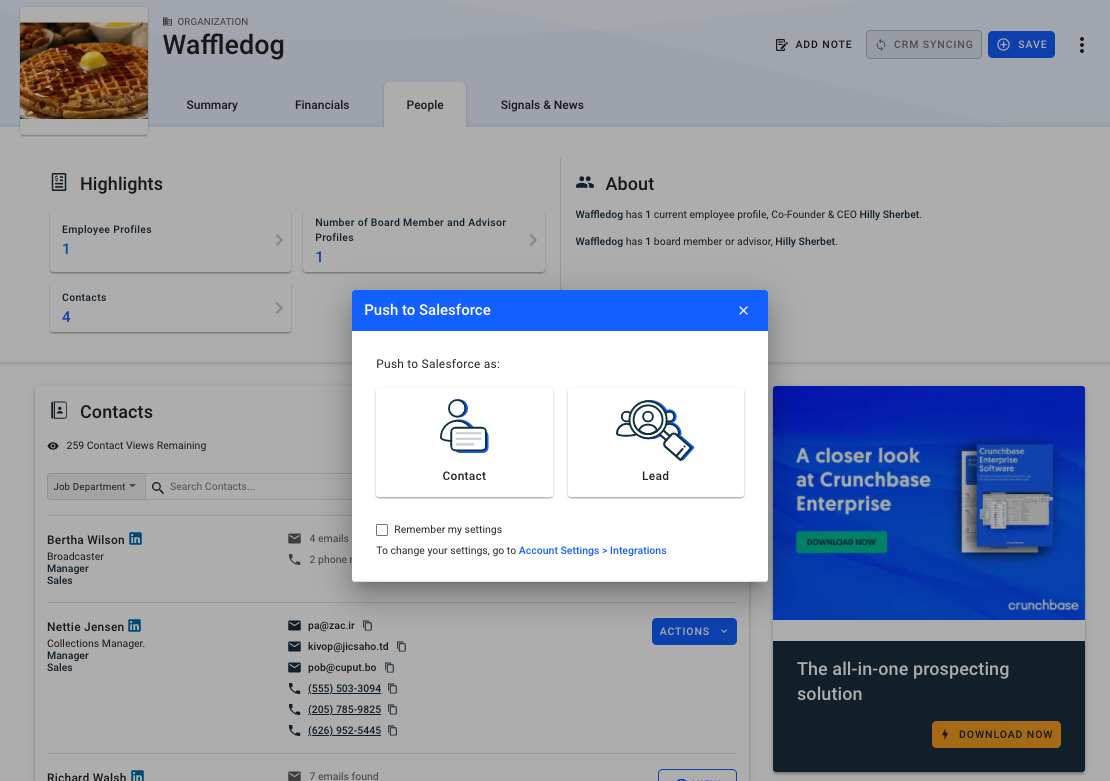 How do I push a contact to my Salesforce? – Crunchbase | Knowledge Center